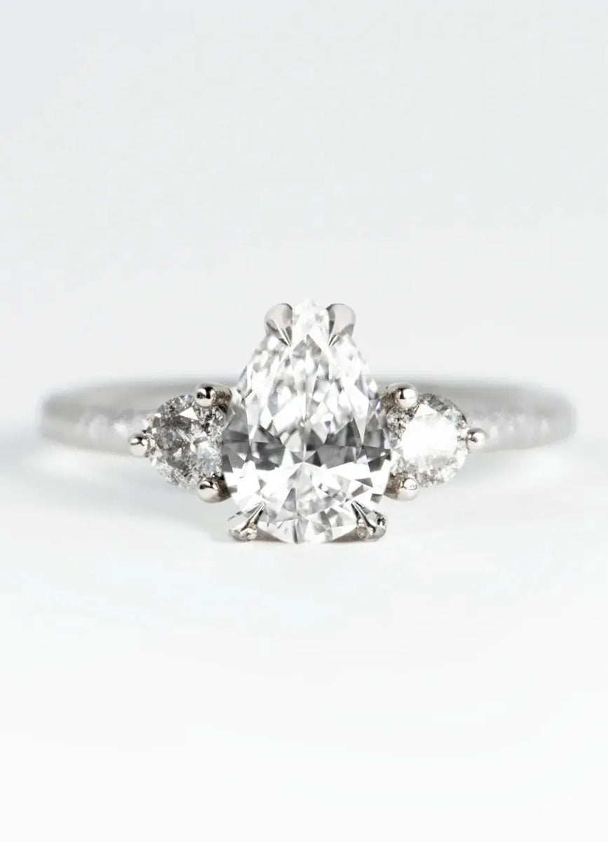 Custom Pear Shaped Diamond Trilogy Engagement Rings – James Newman ...