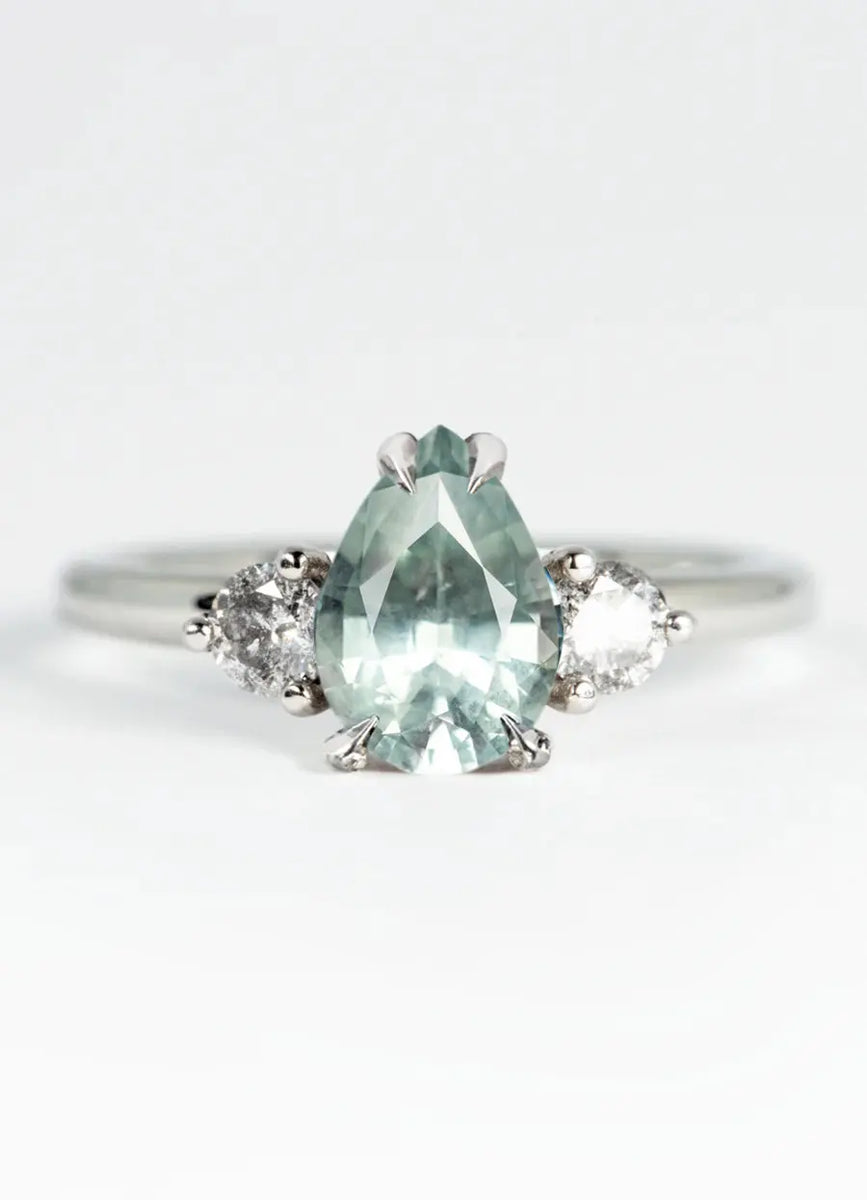 Custom Pear Shaped Sapphire Trilogy Engagement Rings – James Newman ...