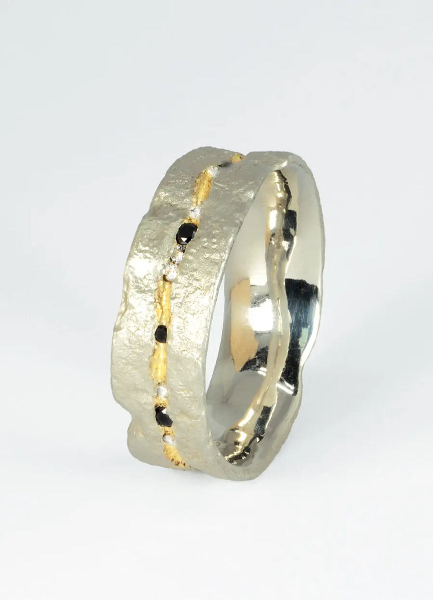 7.5mm White & Yellow Gold Diamond Flux Canyon Ring – James Newman Jewellery